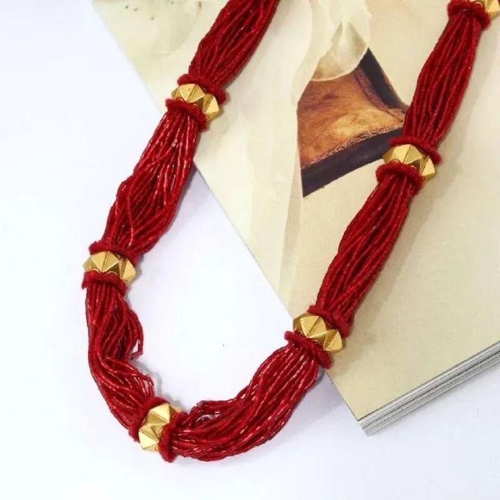 Red Micro Gold Plated Naugedi Tilhari Necklace For Women